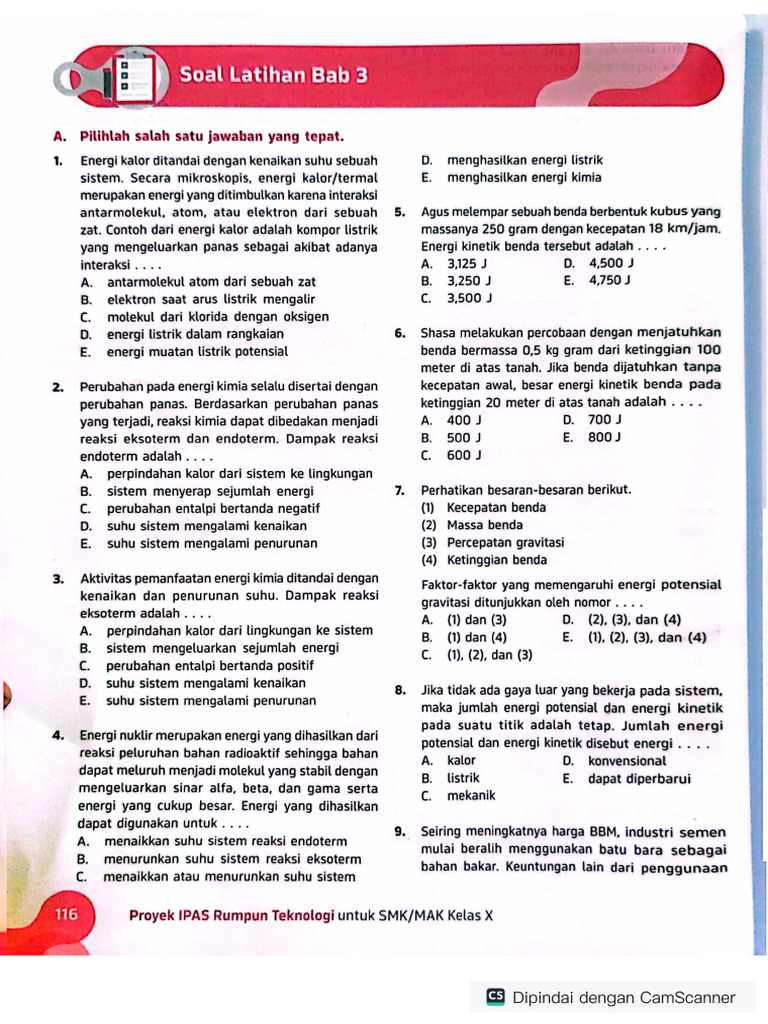 Soal - Bab. 3. Energi Dan Perubahan. Kelas X. Ganjil | PDF