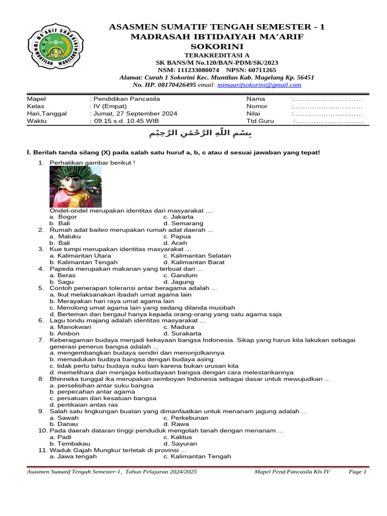 Soal ASTS PPKN Kls 4 | PDF