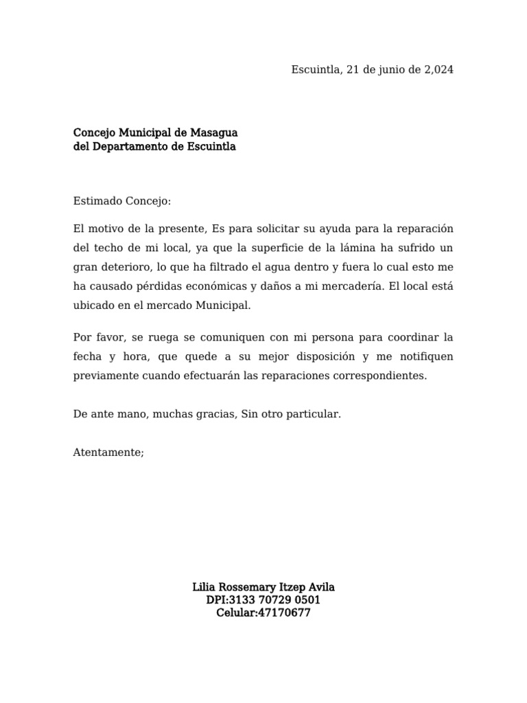 Carta de Solicitud MUNI | PDF