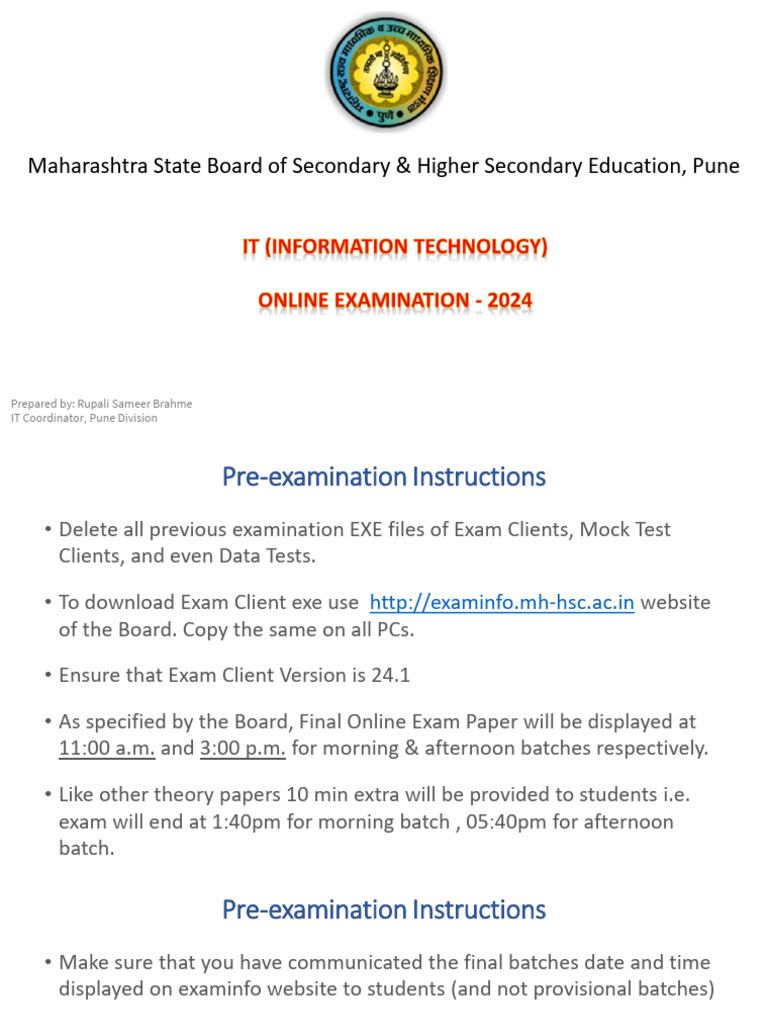 IT Online Exam Instructions 2024 | PDF