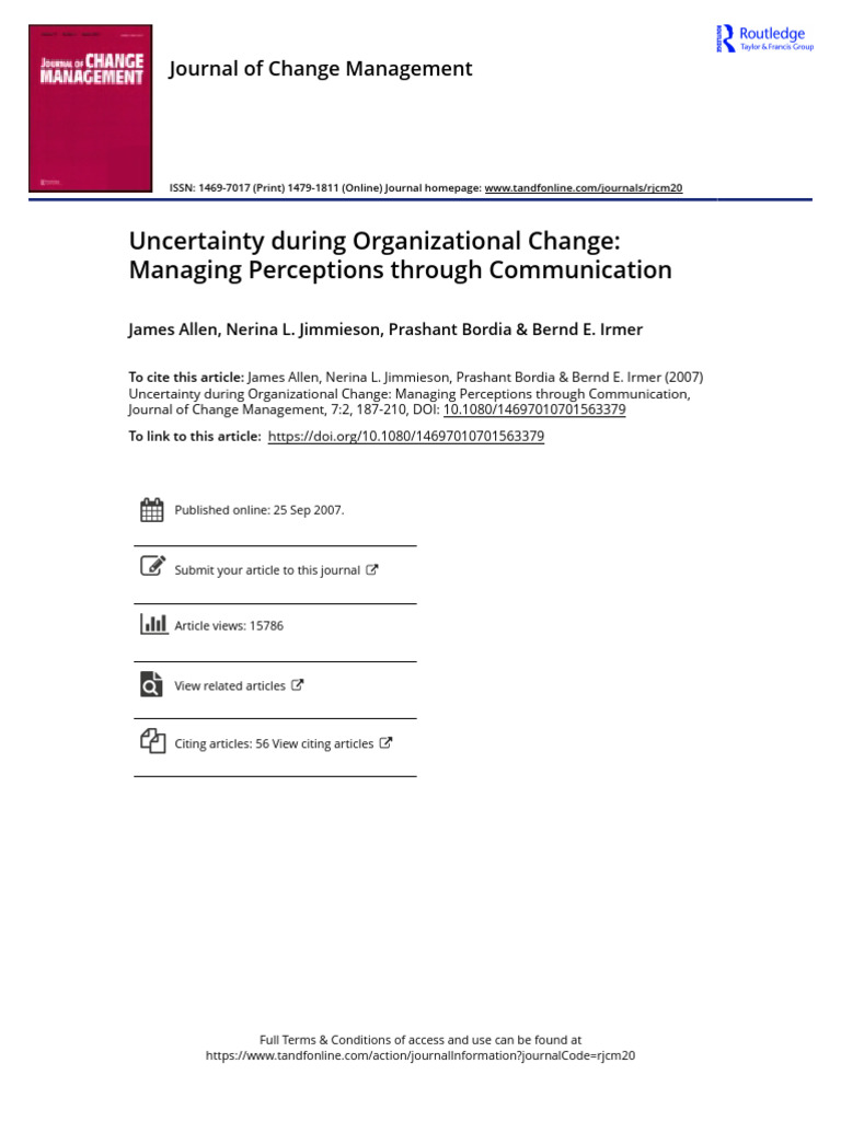 Uncertainty During Organizational Change Managing Perceptions Through ...