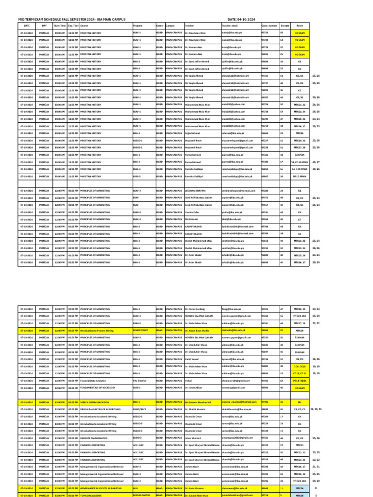 Midterm Exam Schedule Fall2024 Main Campus Rev6 | PDF