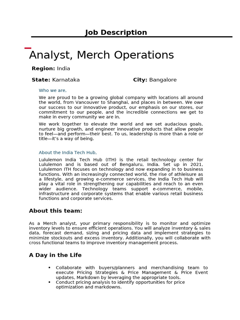 Job Description Merch Analyst | PDF