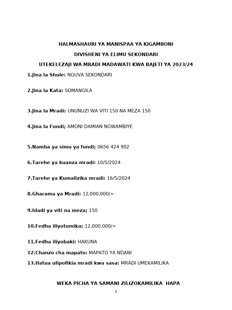 Nguva - Taarifa Ya Mraadi Wa Madawati-1 | PDF