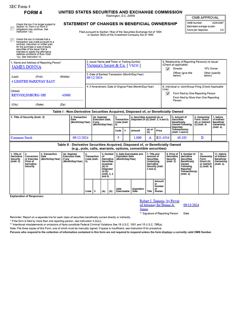 Form 4: United States Securities and Exchange Commission Statement of ...