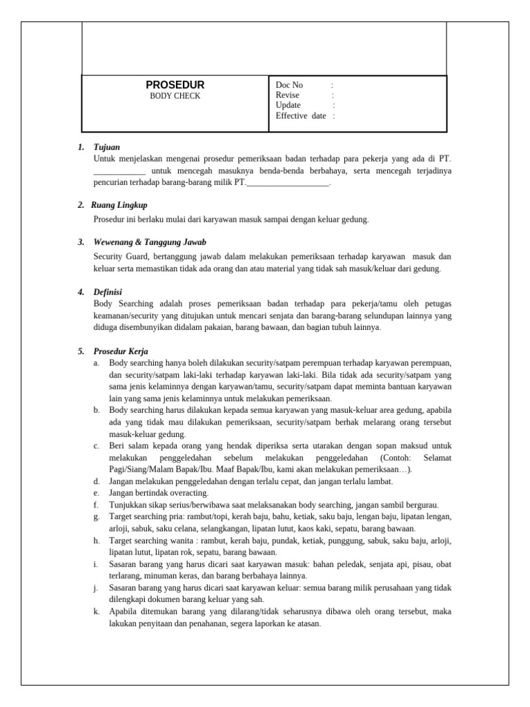 Prosedur Body Check | PDF