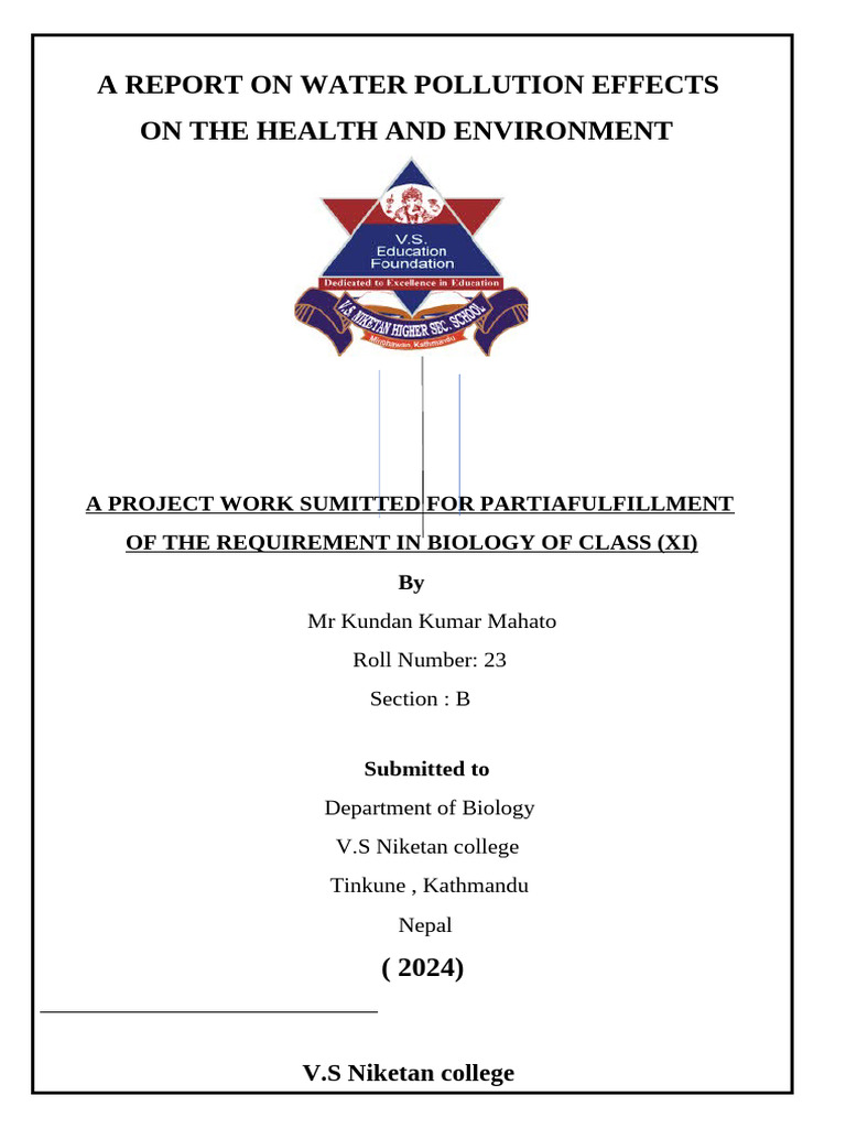 A REPORT ON WATER POLLUTION EFFECTS Cover Acknowlagement | PDF