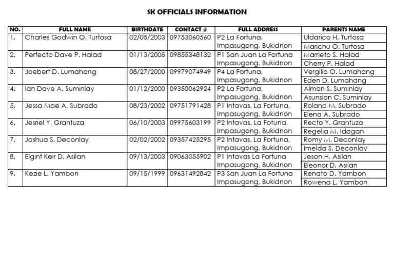 SK Officials Information | PDF