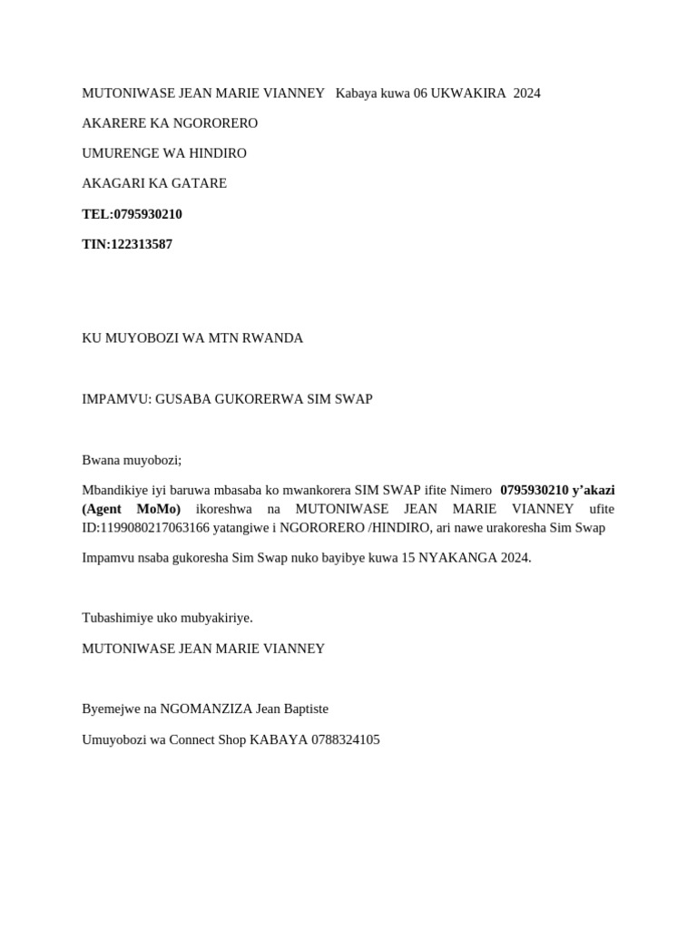 Sim Swap Letter 2024 | PDF