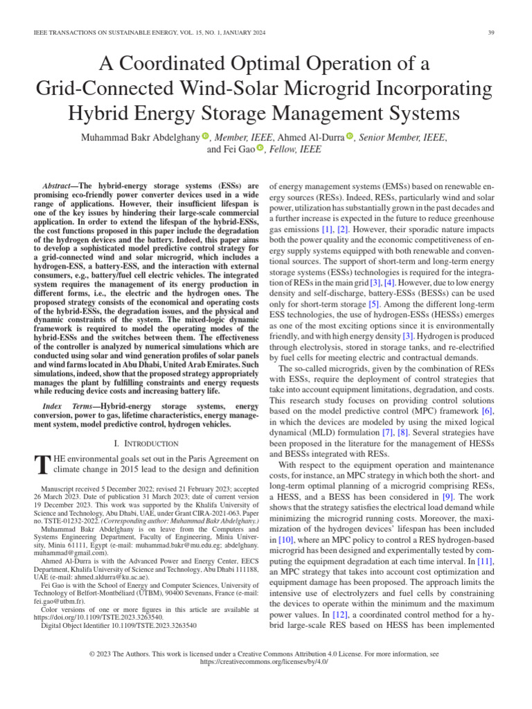 A Coordinated Optimal Operation of A Grid-Connected Wind-Solar Microgrid Incorporating Hybrid ...