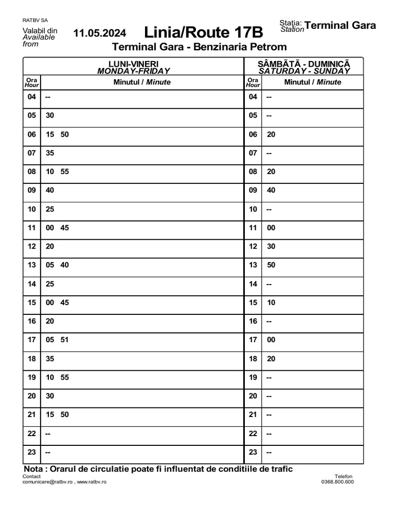 Linia 17B Terminal Gara Benzinaria Petrom Terminal Gara | PDF