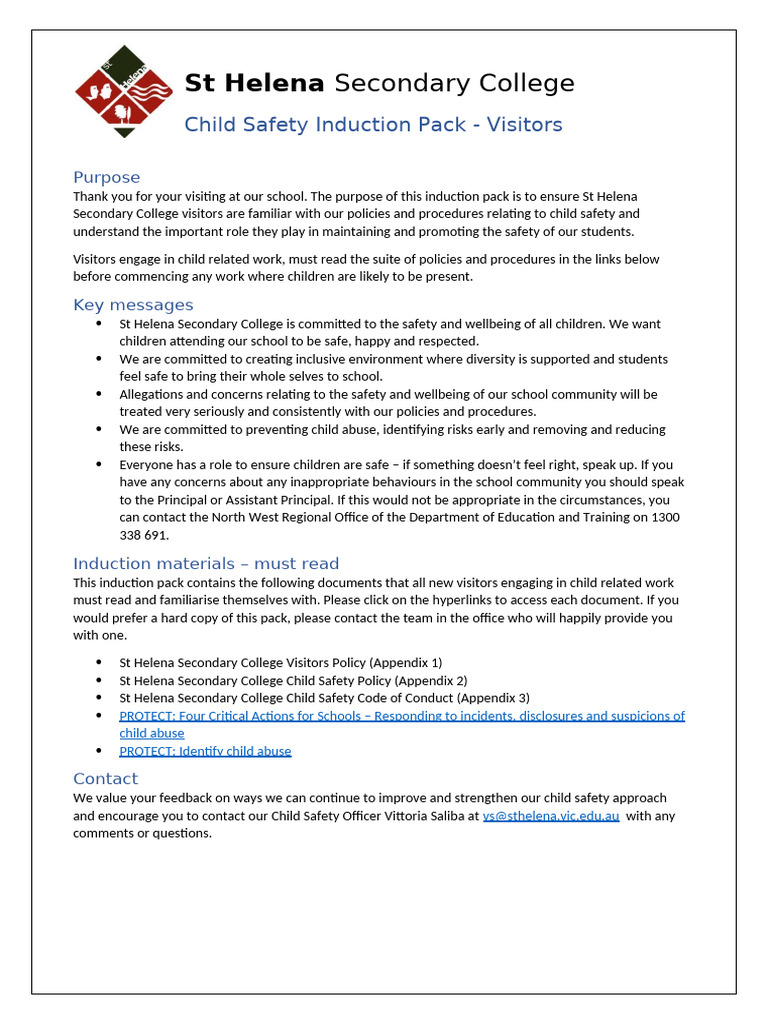 PST - Child Safety Visitors Induction Pack | PDF