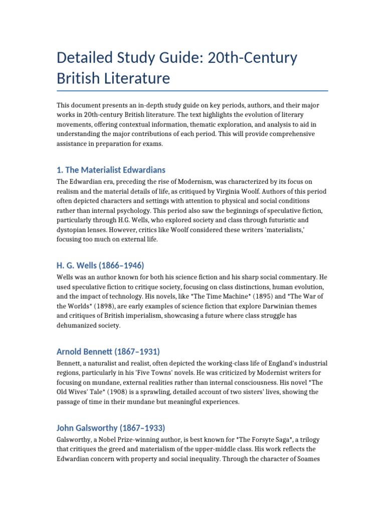 20th Century British Literature 1 | PDF
