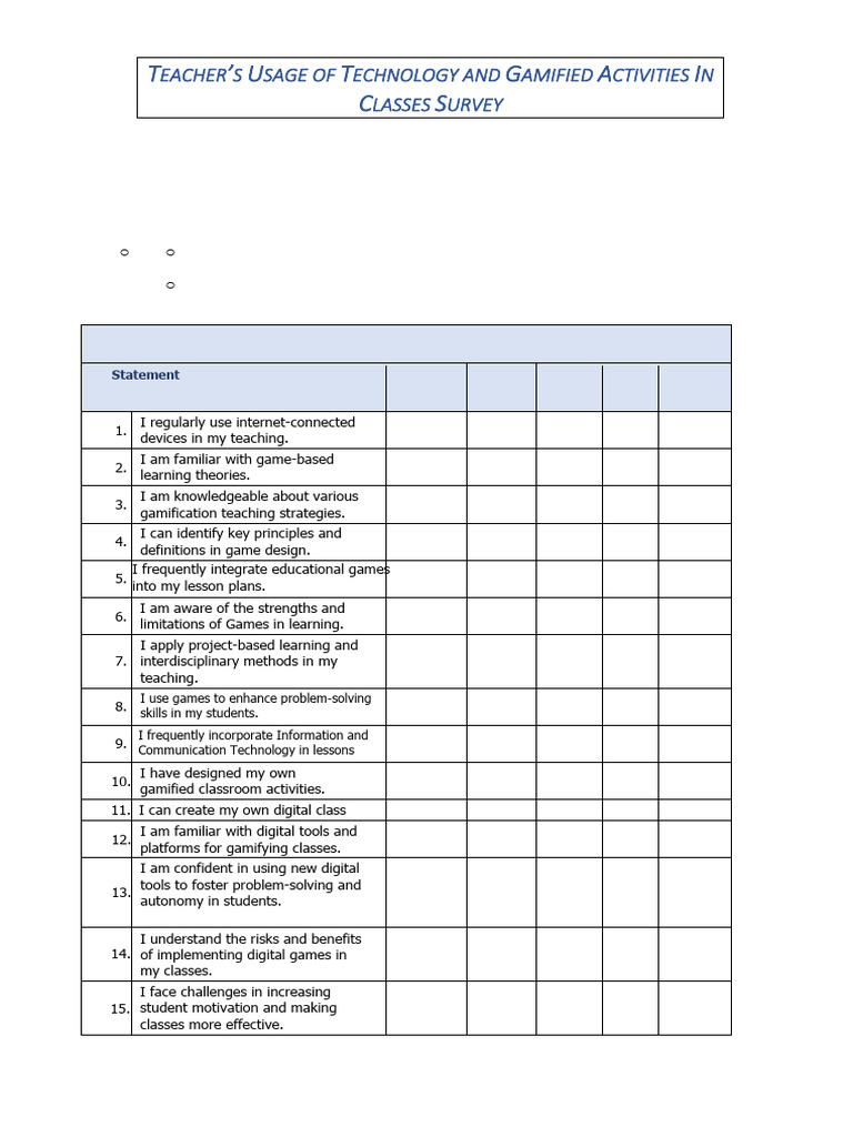 OTH -Teacher and Student Survey Questions | PDF