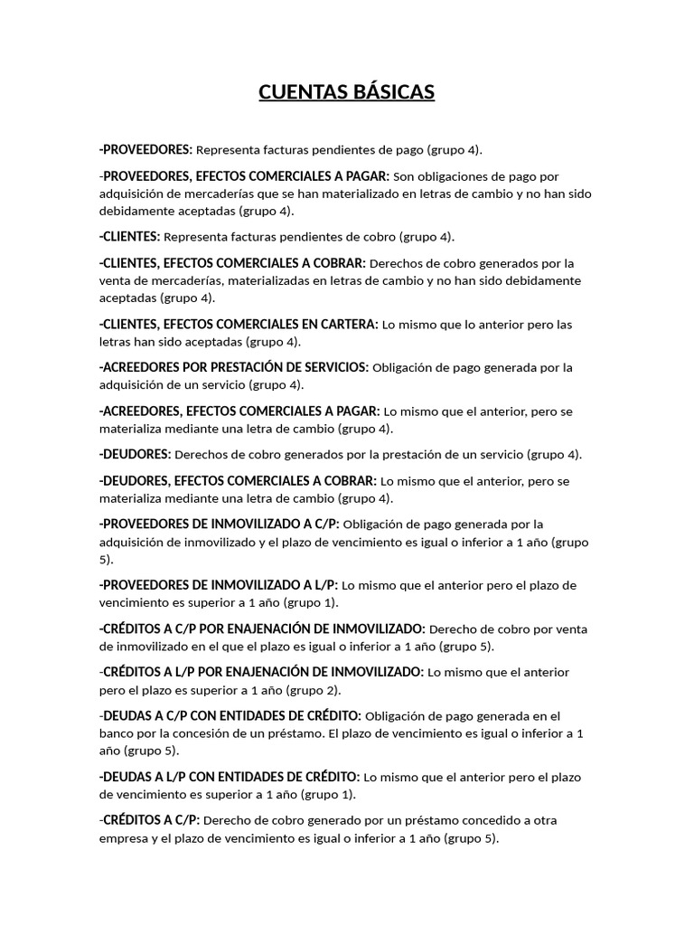 Definición cuentas básicas contabilidad | PDF