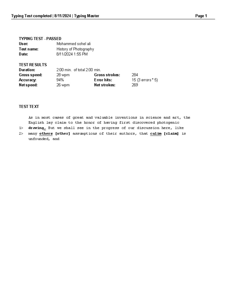 Mohammed Sohel Ali Typing Test | PDF