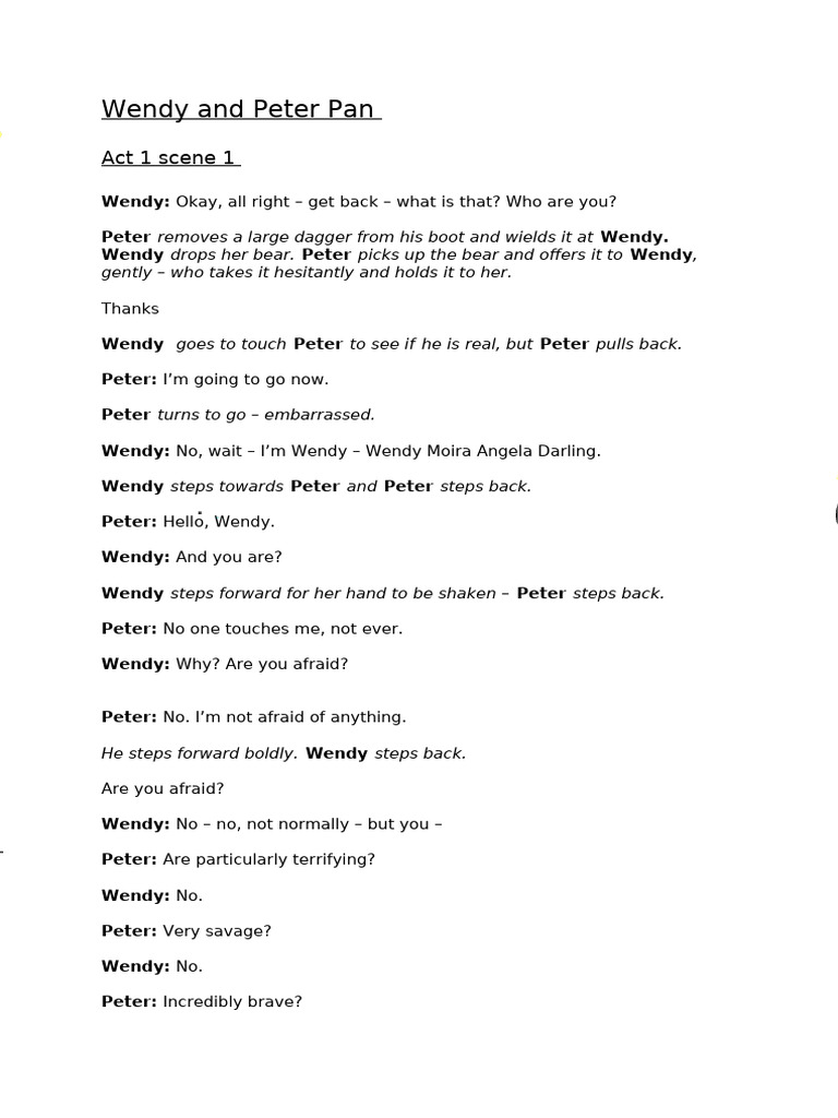 Wendy and Peter Pan - Act 1 Scene 1 (1) | PDF