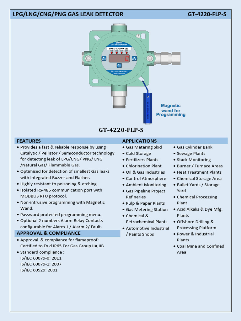 Ambetronics GT 4220 FLP LPG Gas Detector | PDF | Natural Gas | Science & Mathematics