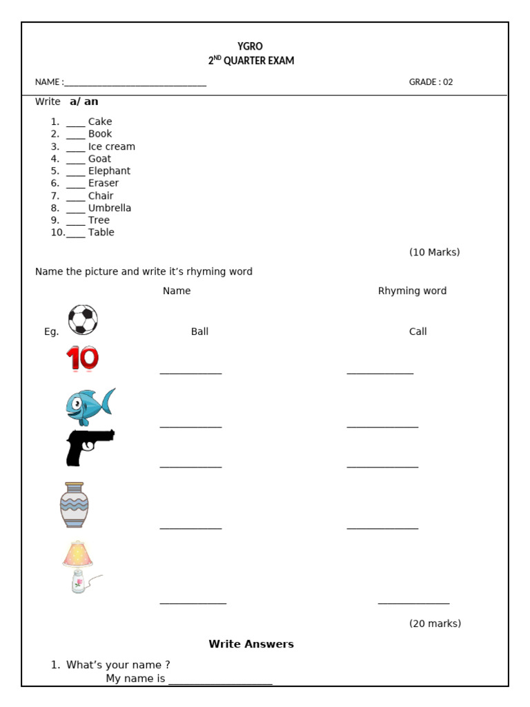 YGRO 2nd QT Exam | PDF