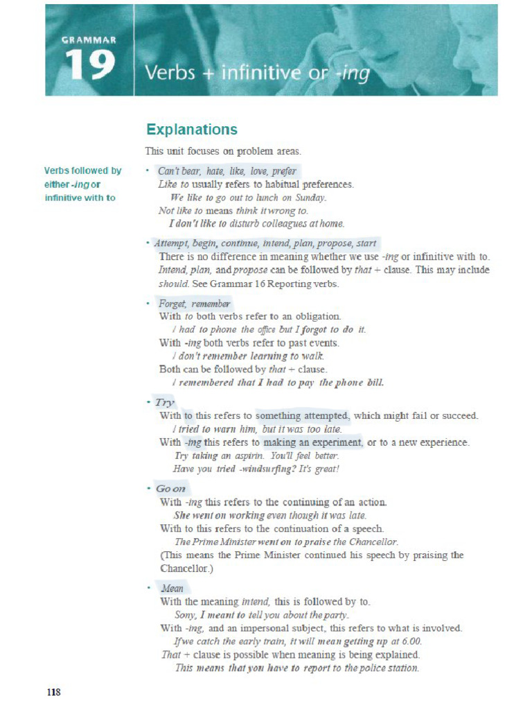 Verba + Infinitive - Ing | PDF