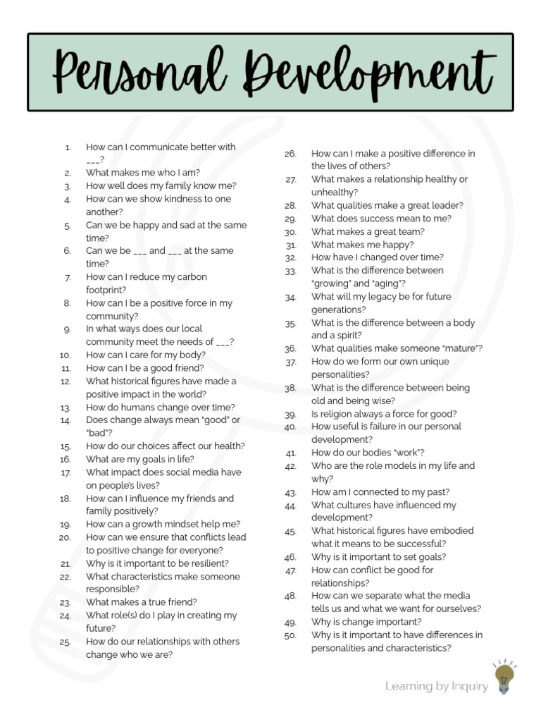 Enquiry Question Set - PERSONAL DEVELOPMENT | PDF