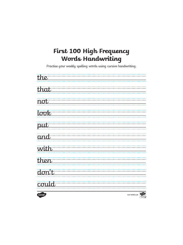 First 100 High Frequency Words Handwriting Worksheets | PDF