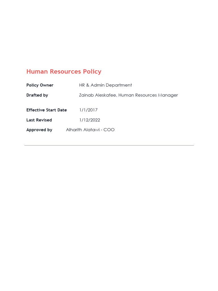 Human Resources Policy | PDF