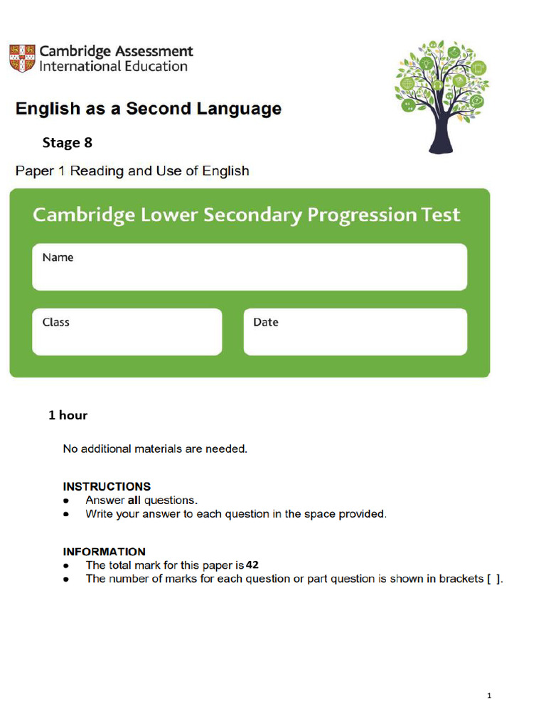 Stage 8 Paper 1 READING Homework | PDF
