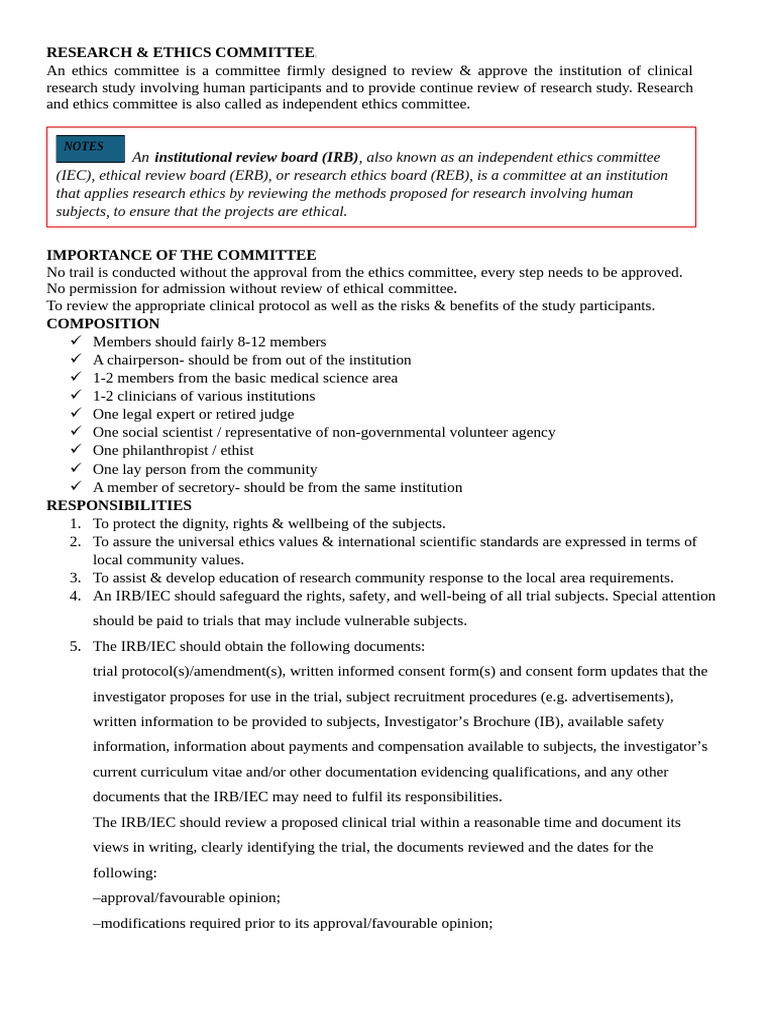 Research and Ethics Committee | PDF | Institutional Review Board