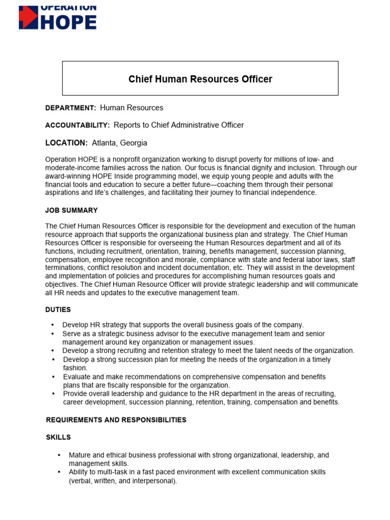 Chief HR Officer Role at Operation HOPE | PDF | Human Resources ...