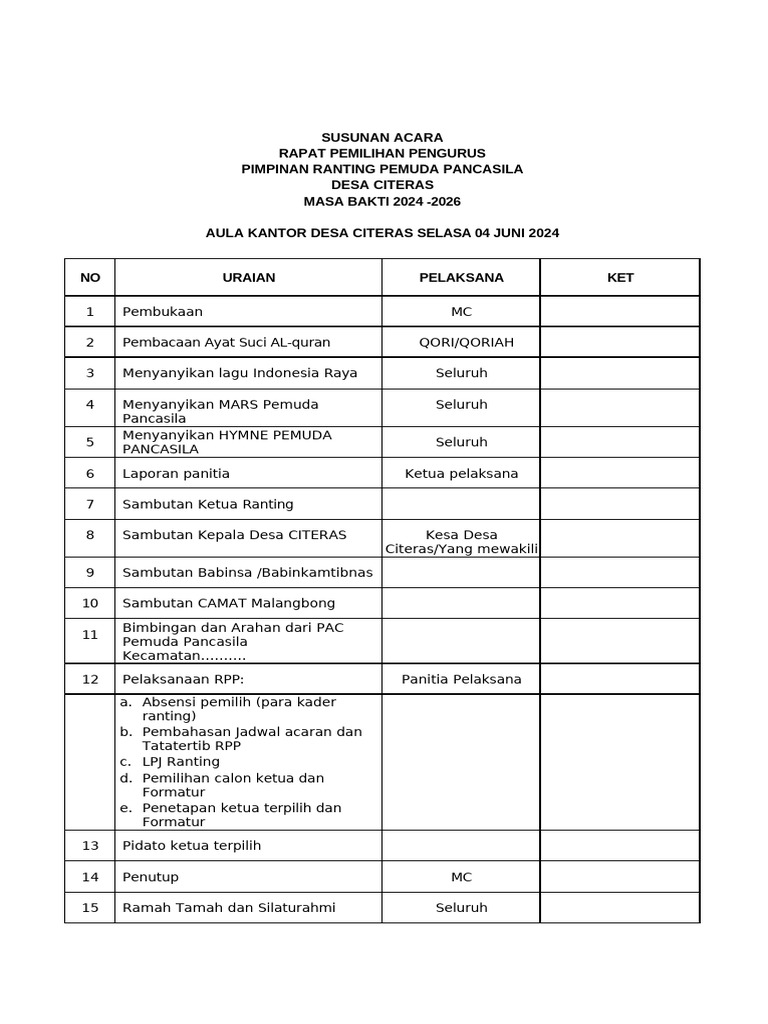 Susunan Acara RPP | PDF