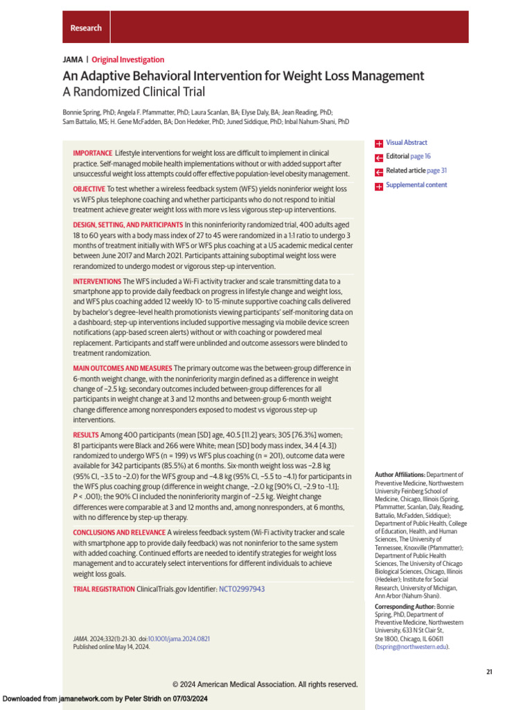An Adaptive Behavioral Intervention For Weight Loss Management | PDF ...