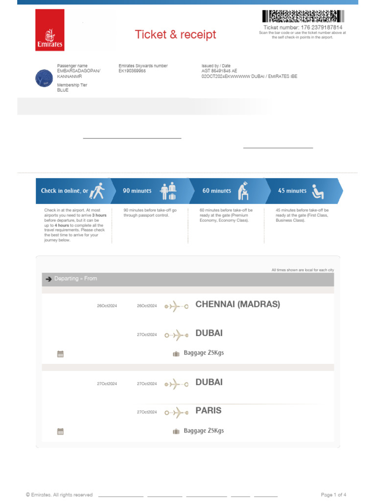 Emirates Ticket 1 | PDF