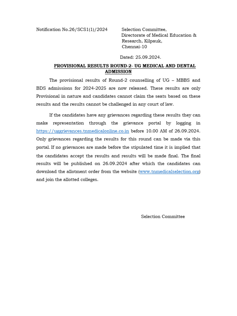 Provisional Results Round-2-Ug Medical and Dental Admission | PDF
