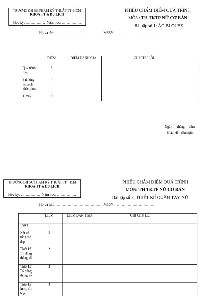 PHIẾU CHẤM ĐIỂM- TH TKTP NỮ CB- QT | PDF