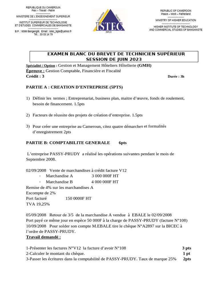Gestion comptable et fiscale BTS blanc | PDF