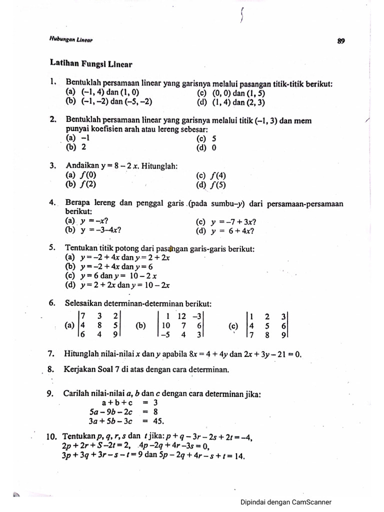 Latihan Fungsi Linear | PDF