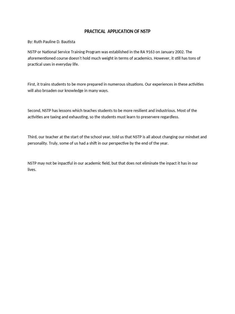 Practical Application of NSTP | PDF