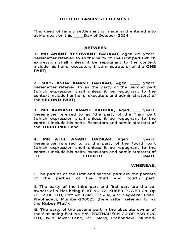 Deed of Family Settlement | PDF