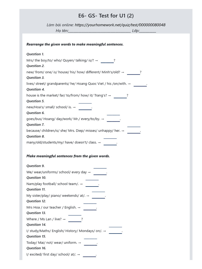 E6 - GS - Test For U1 | PDF