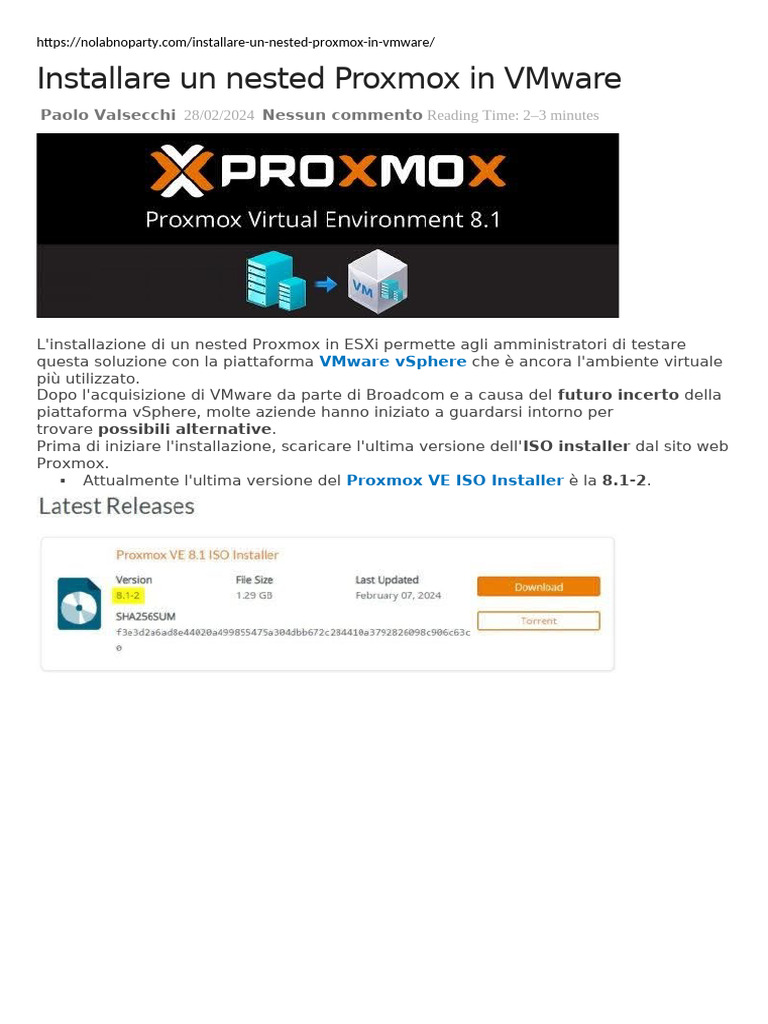 Installare Un Nested Proxmox in VMware | PDF
