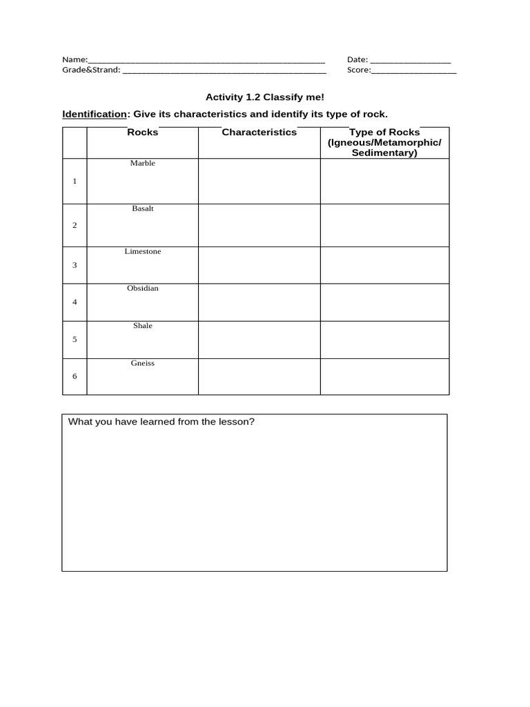 Acitivity 1.2 Classify Me | PDF