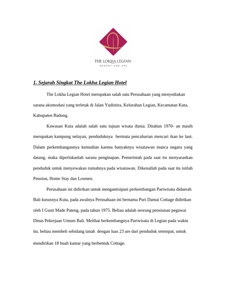 Sejarah Dan Product The Lokha Legian Update | PDF
