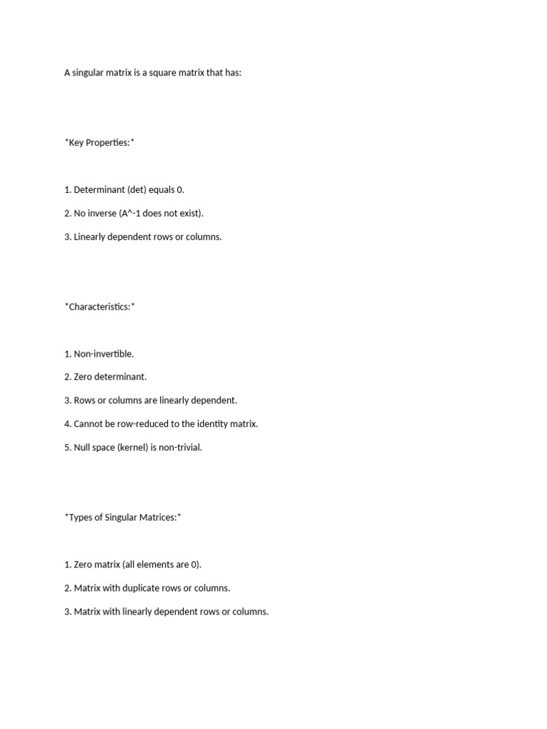 A Singular Matrix Explaining | PDF