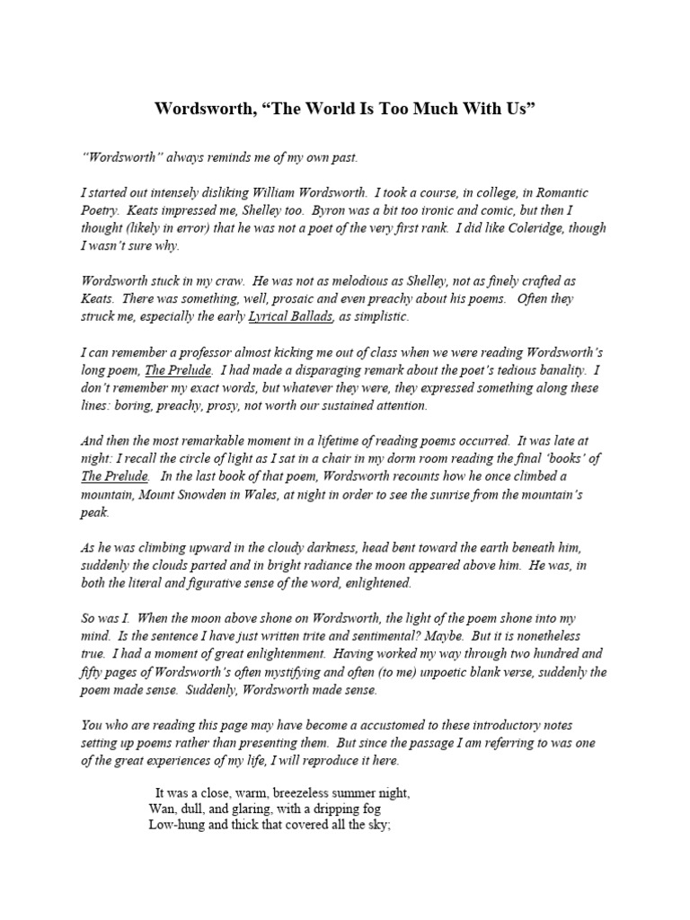 Wordsworth's 'The World Is Too Much With Us' | PDF