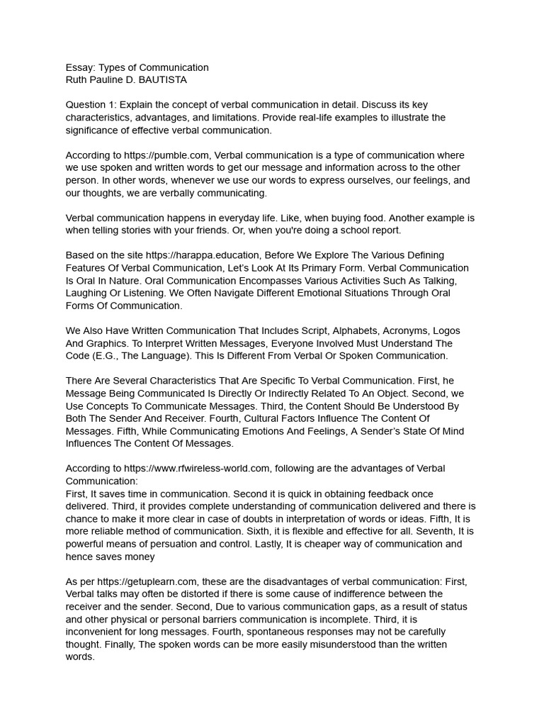 TYPES OF COMMUNICATION ESSAY | PDF