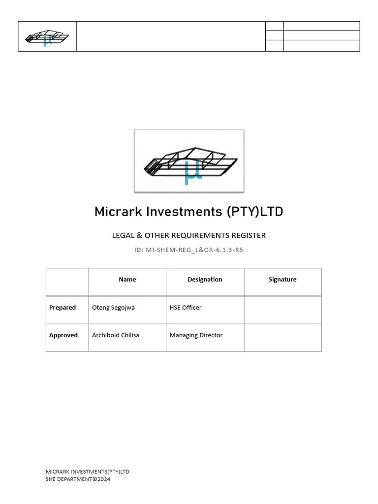 Legal Requrements and Other Requirements Register | PDF