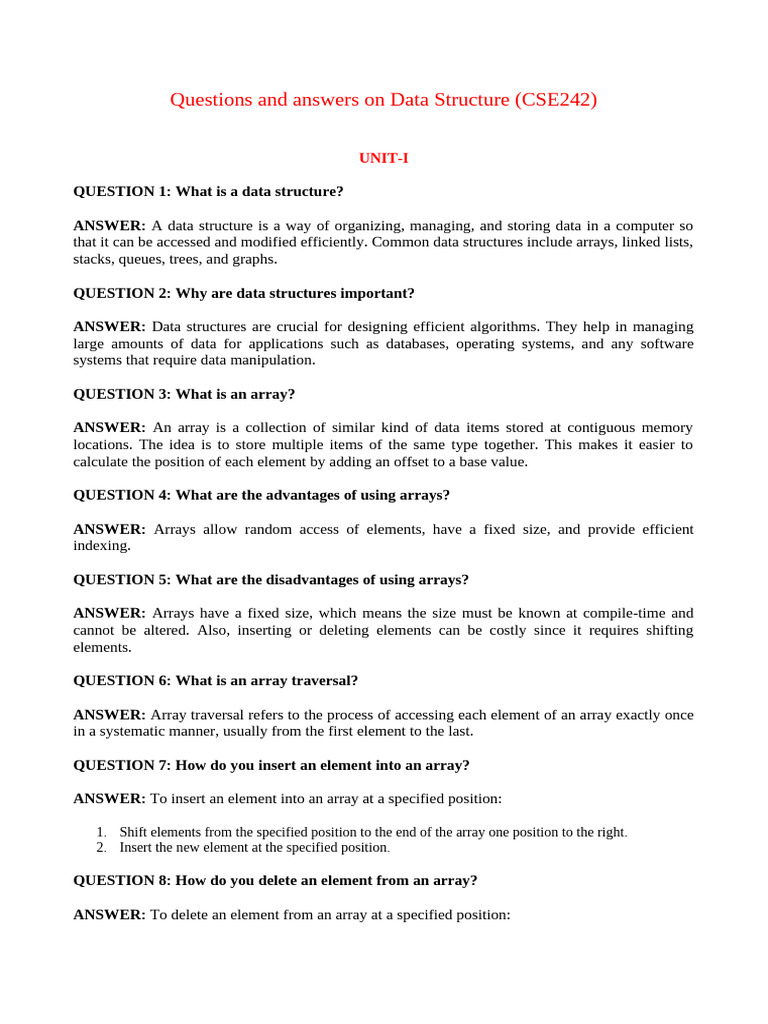 Questions and answers on Data Structure | PDF