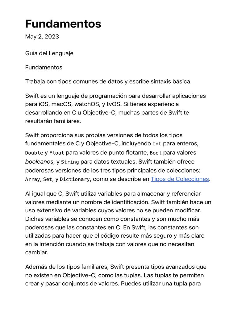 Collection Types - The Swift Programming Language en Español | PDF