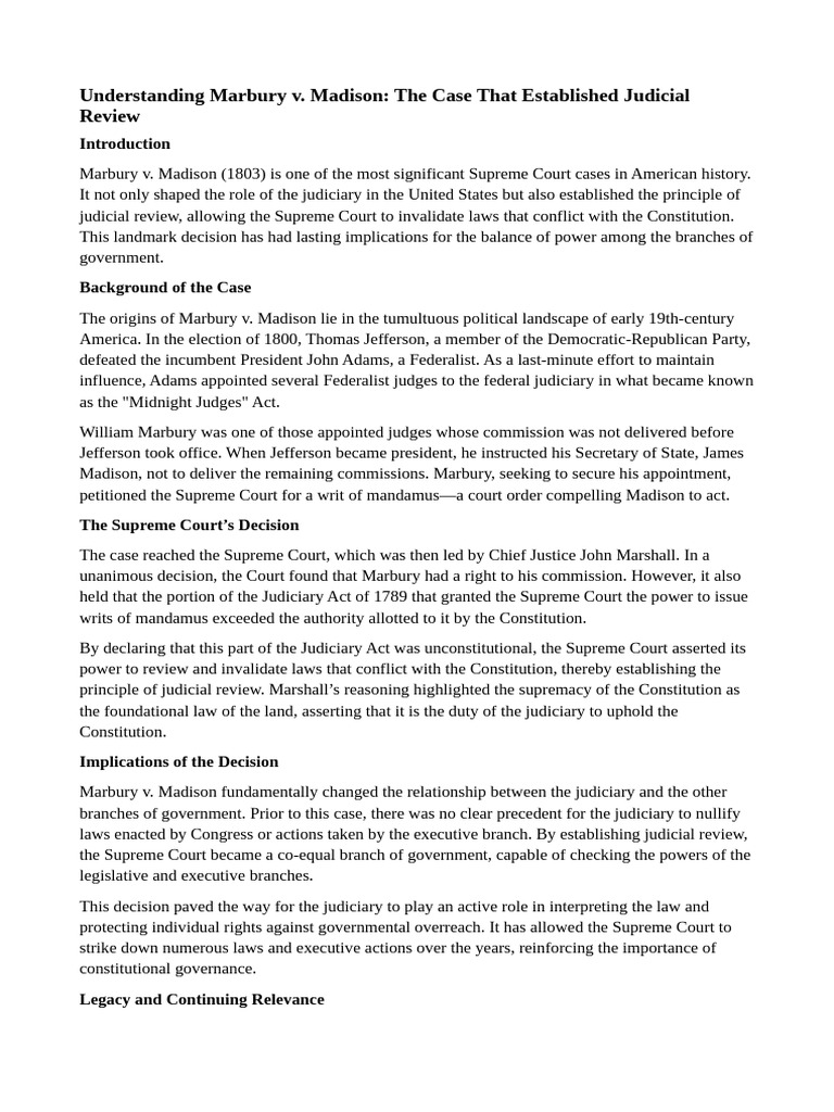 Understanding Marbury v. Madison: The Case That Established Judicial ...